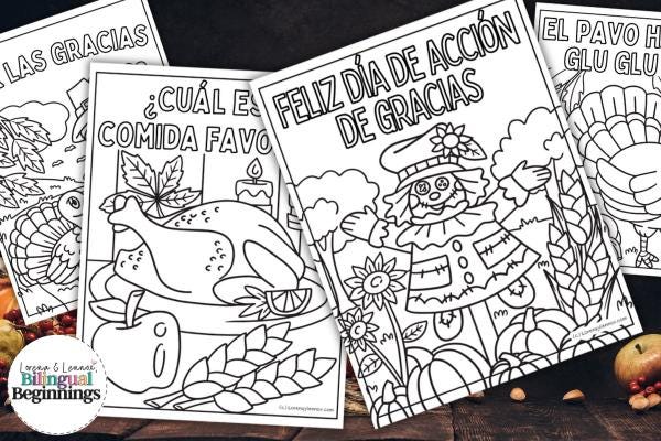 10 Thanksgiving Coloring Pages in Spanish - Etsy