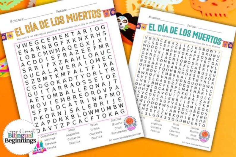 Day of the Dead Word Search in Spanish - Etsy