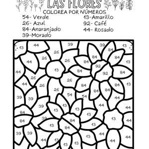 Flower Color by Number Coloring Pages in SPANISH - Etsy