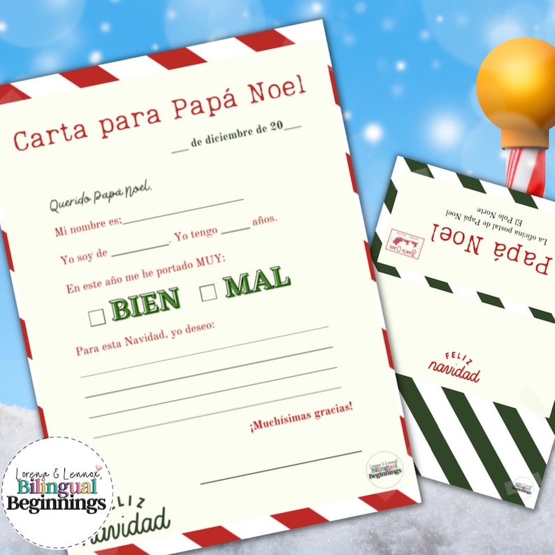 Carta a Papá Noel | Letter to Santa in Spanish - Etsy
