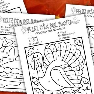 Thanksgiving Color by Number Pages in Spanish - Etsy