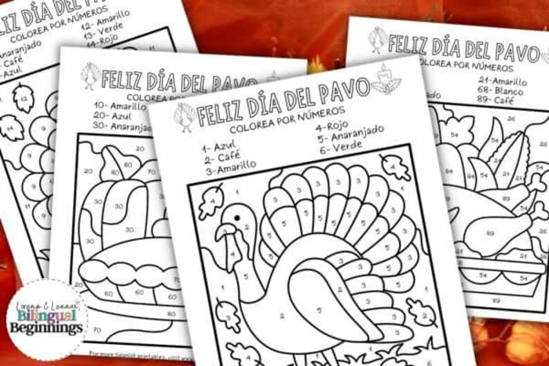 Thanksgiving Color by Number Pages in Spanish - Etsy