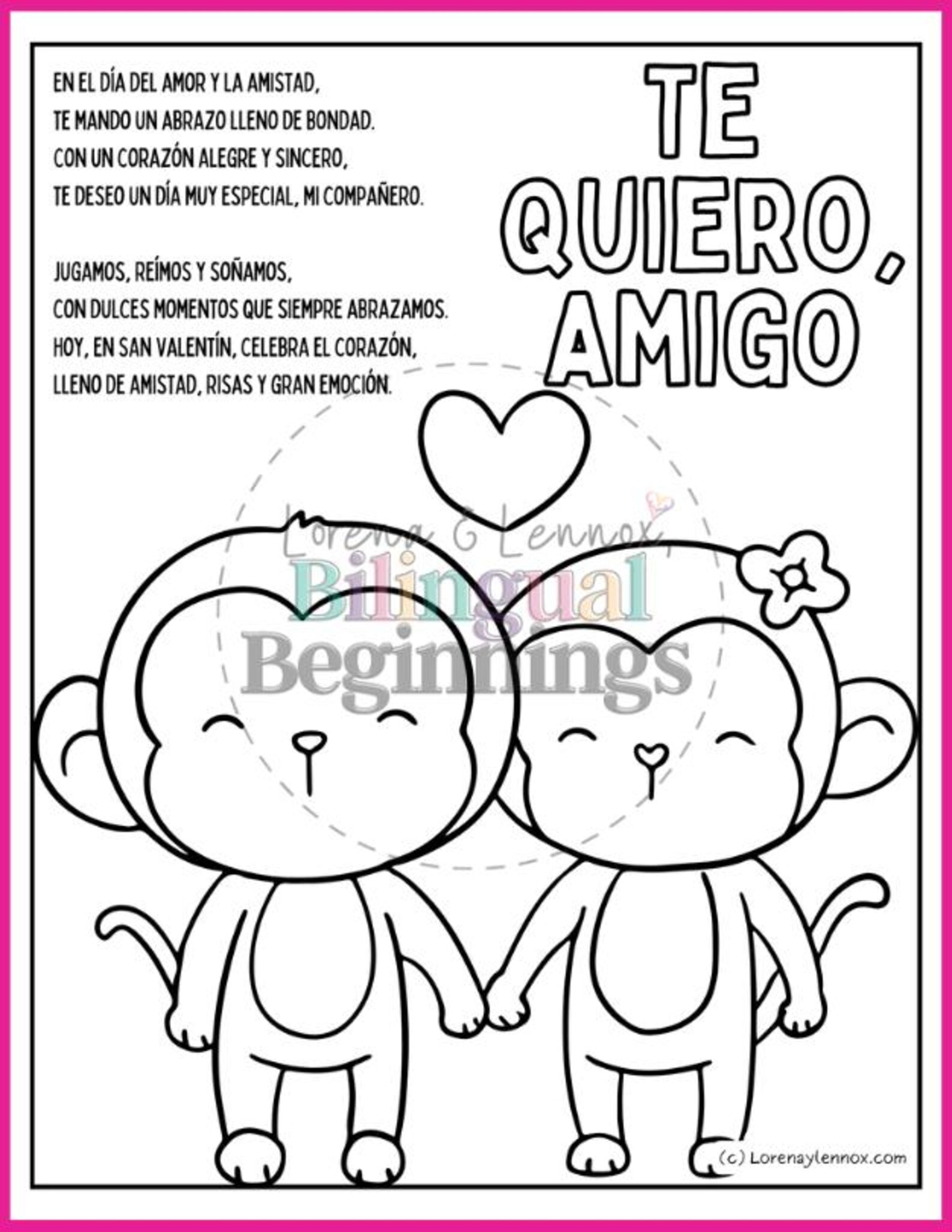 Valentine's Day Coloring Pages in Spanish - Etsy