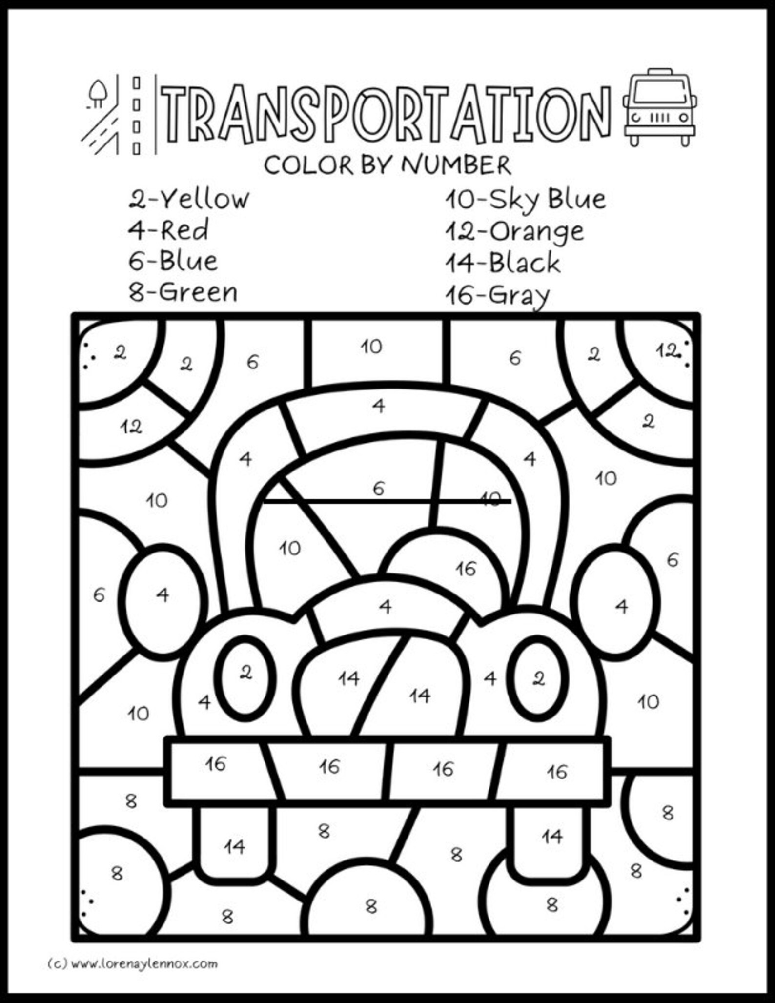 Transportation-themed Color by Number Printables - Engaging Educational ...