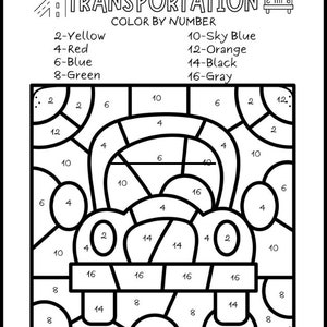 Transportation-themed Color by Number Printables - Engaging Educational ...