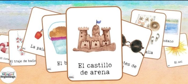 Beach Vocabulary Flashcards in Spanish - Etsy