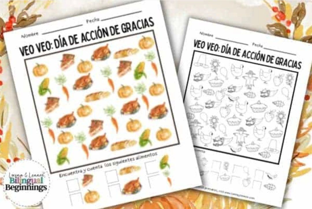 I Spy Thanksgiving Printables in Spanish - Etsy