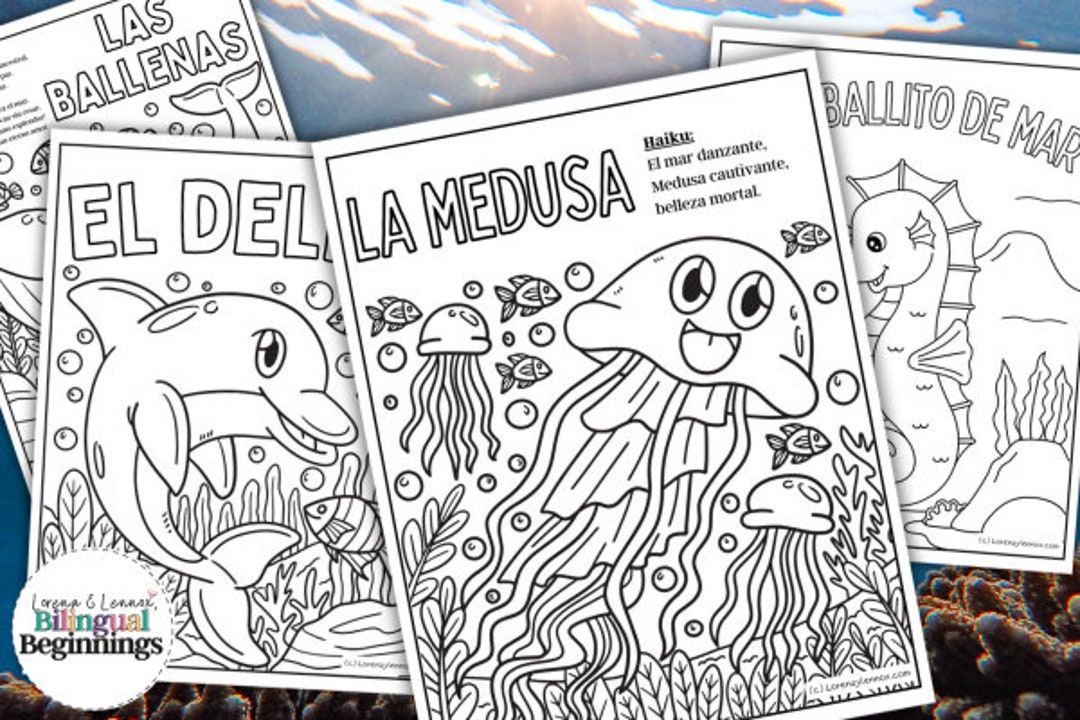 10 Ocean Animals Coloring Pages in Spanish - Etsy