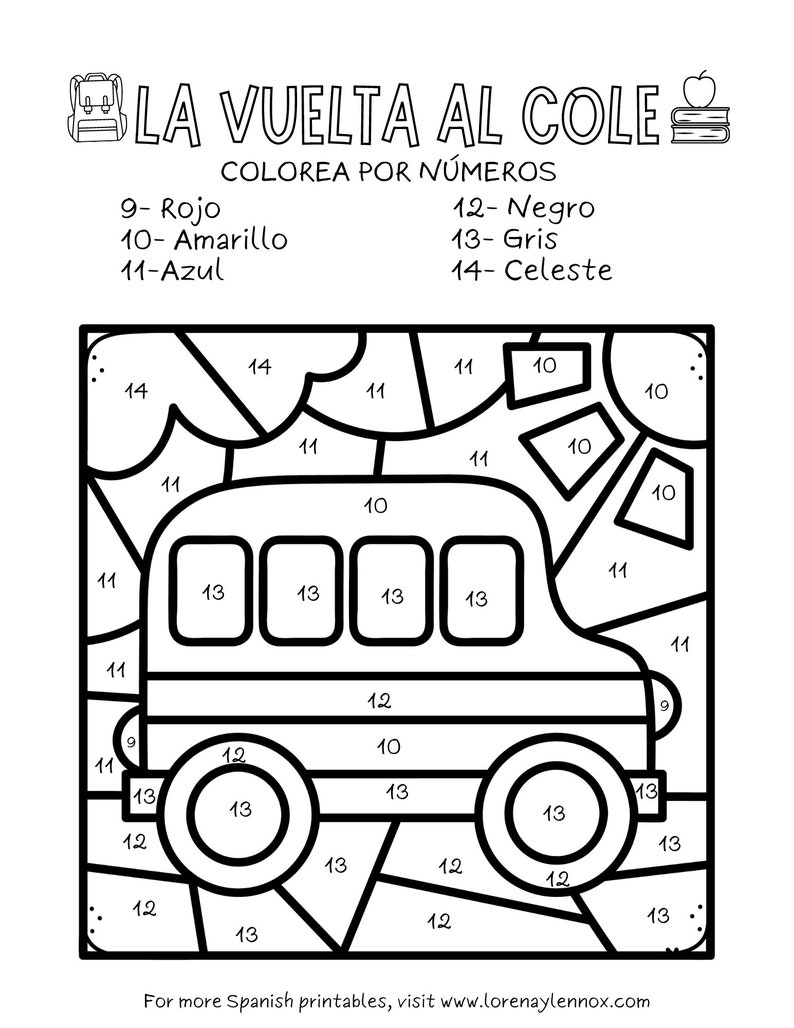 Back-to-school Color by Number Pages in Spanish - Etsy