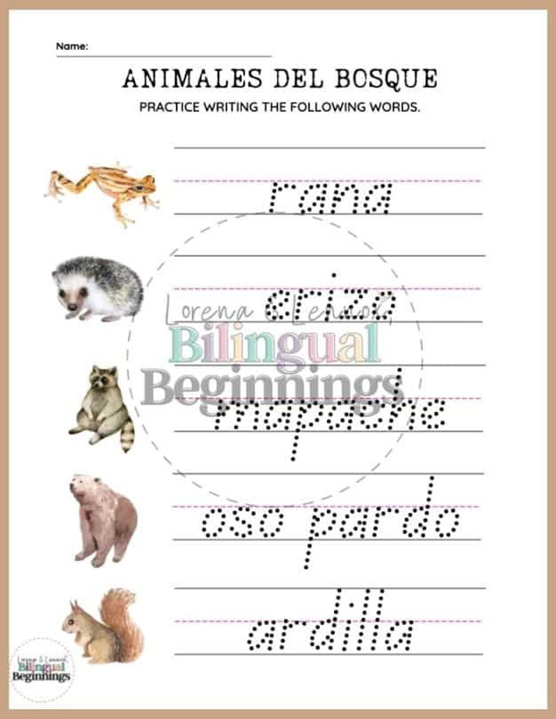 Forest Animals Printable Worksheets and Flash Cards in Spanish - Etsy