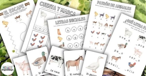 Farm Animals Printable Workbook in Spanish for Preschoolers - Etsy