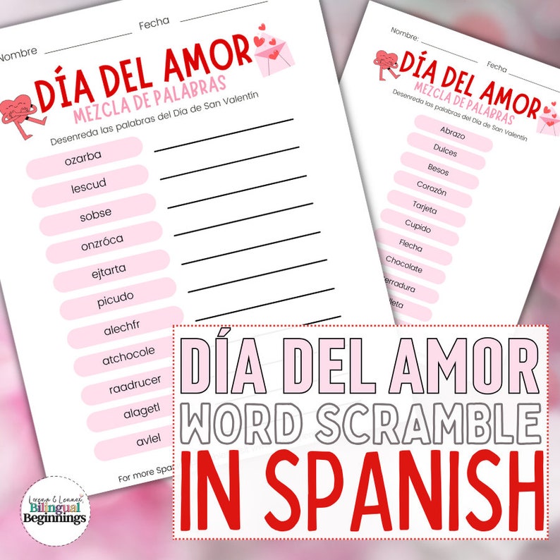 Valentine's Day Word Scramble in Spanish - Etsy