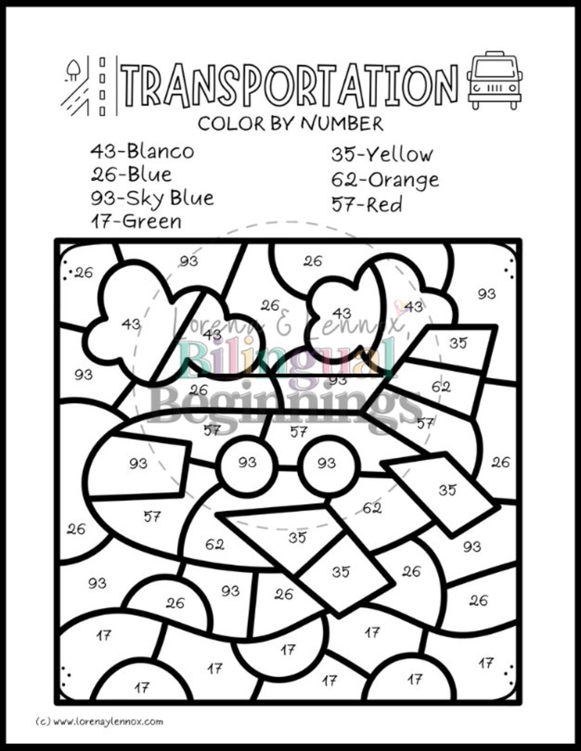 Transportation-themed Color by Number Printables Engaging Educational ...