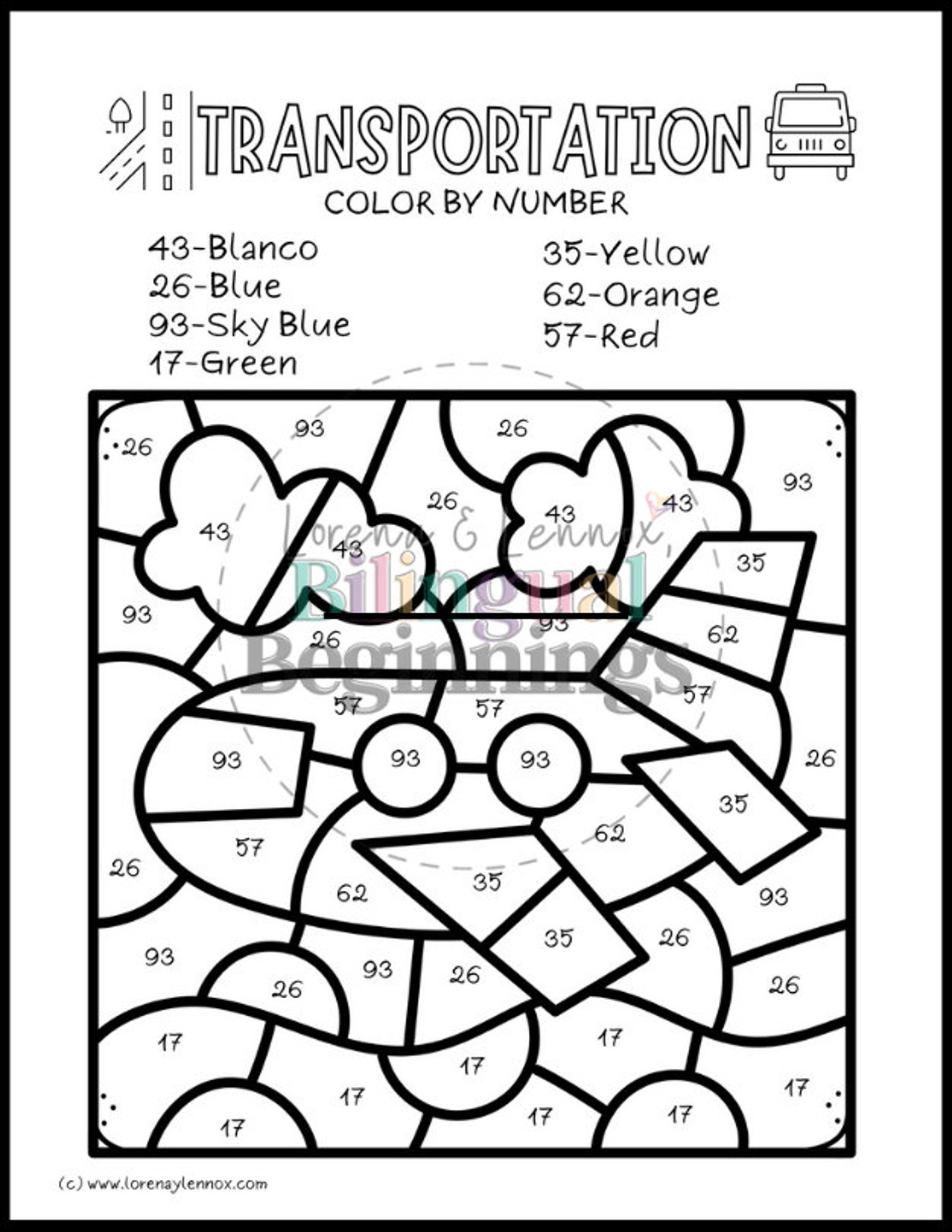 Transportation-themed Color by Number Printables - Engaging Educational ...