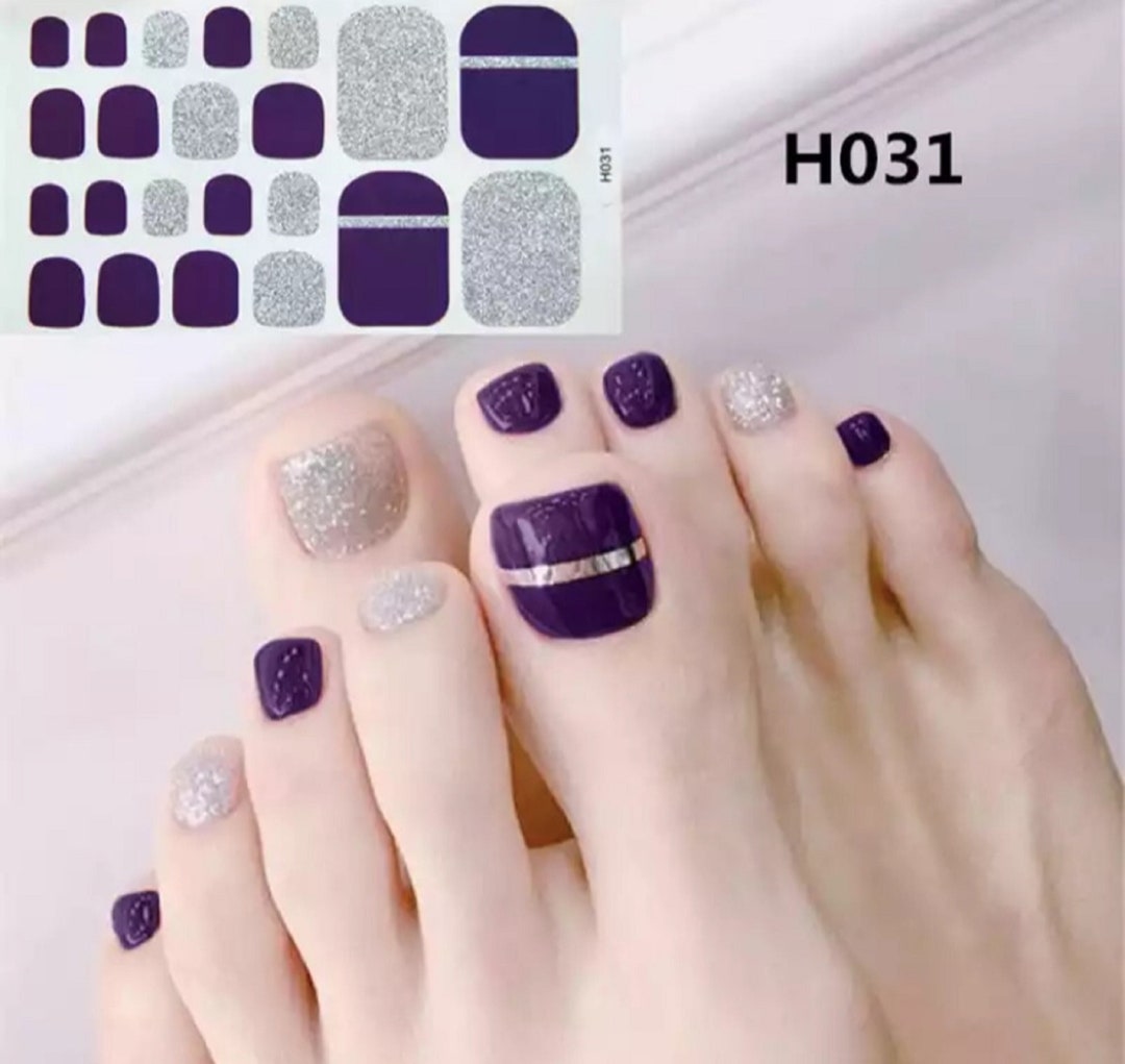 22pcs PURPLE and Silver GLITTER Toe Nail Wraps ~ Toenail Self-adhesive ...