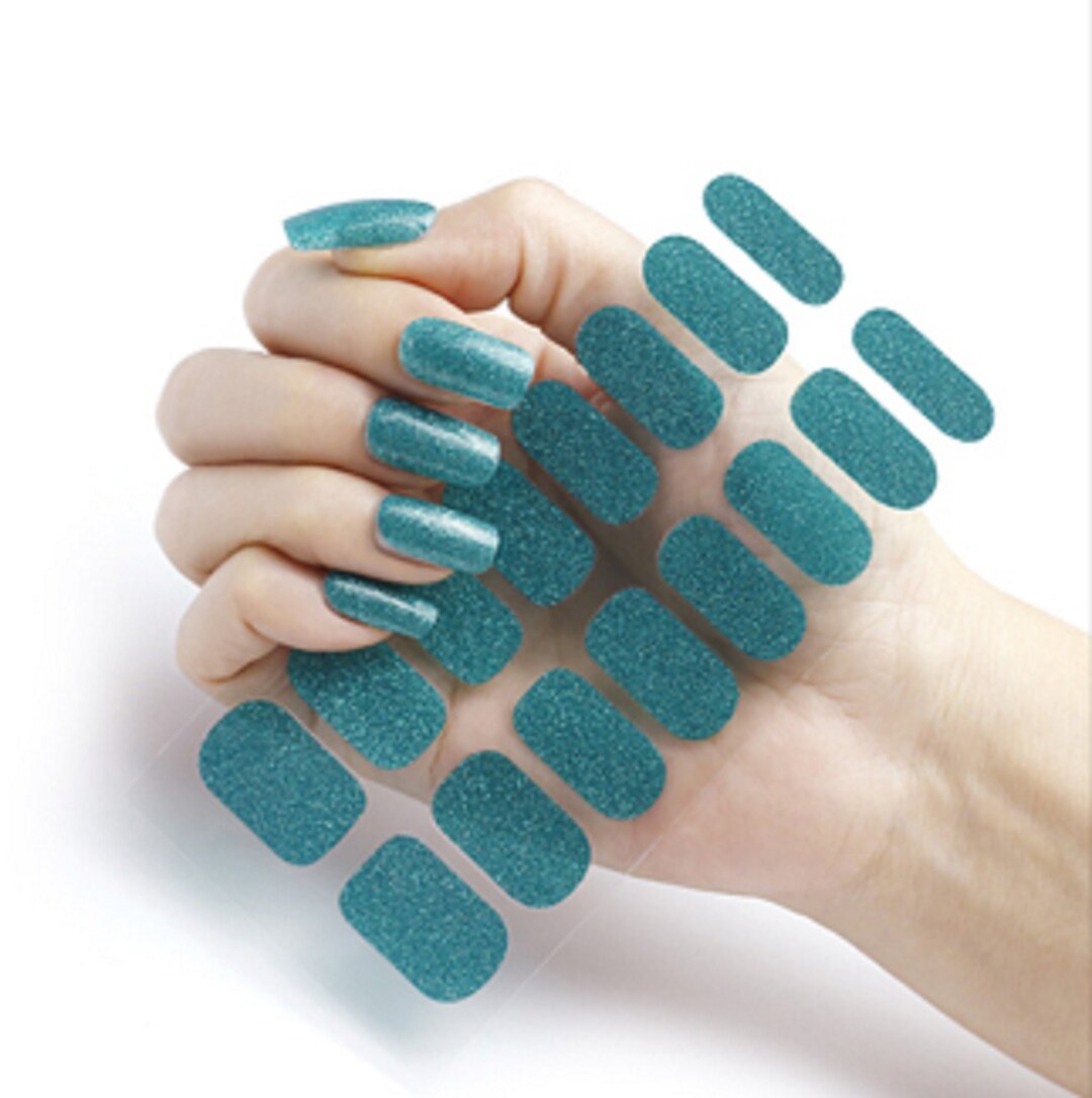 16pcs TURQUOISE Green Glitter Finger Nail Wraps ~ Self-adhesive Express ...