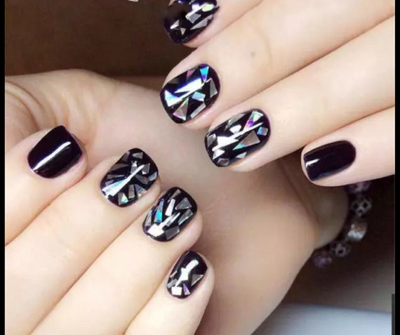 14pcs Black Stained GLASS Window Finger Nail Wraps - Etsy