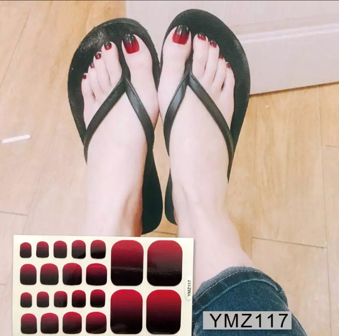 22pcs Faded Red to Black Gothic Nail Wraps ~ Toenail Self-adhesive ...