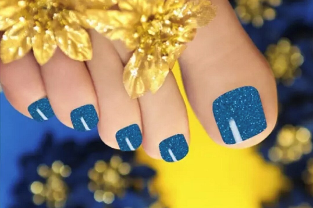 22pcs METALLIC Blue GLITTER Toe Nail Wraps ~ Toenail Self-adhesive ...