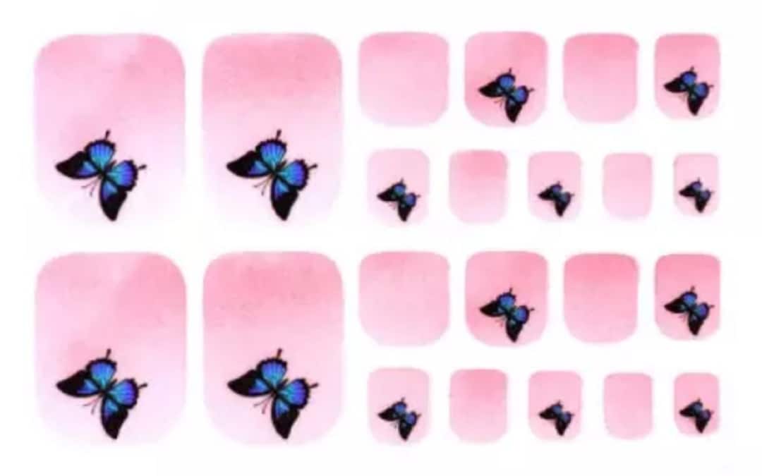 22pcs Pink BUTTERFLY Blue Butterflies Toe Nail Wraps Toenail Self ...