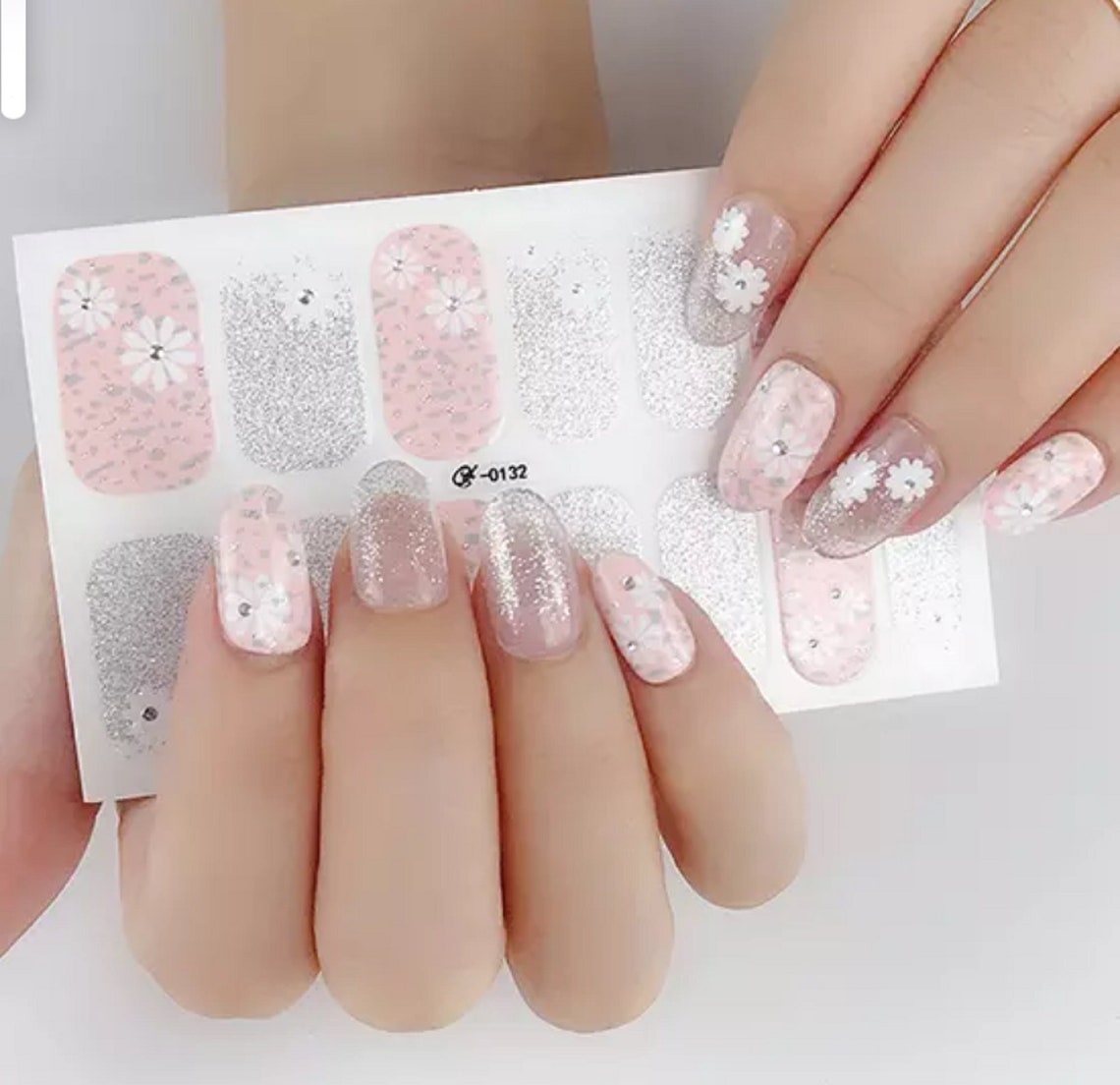 14pcs SPRING Silver GLITTER & Pink Flowers Finger Nail Wraps - Etsy