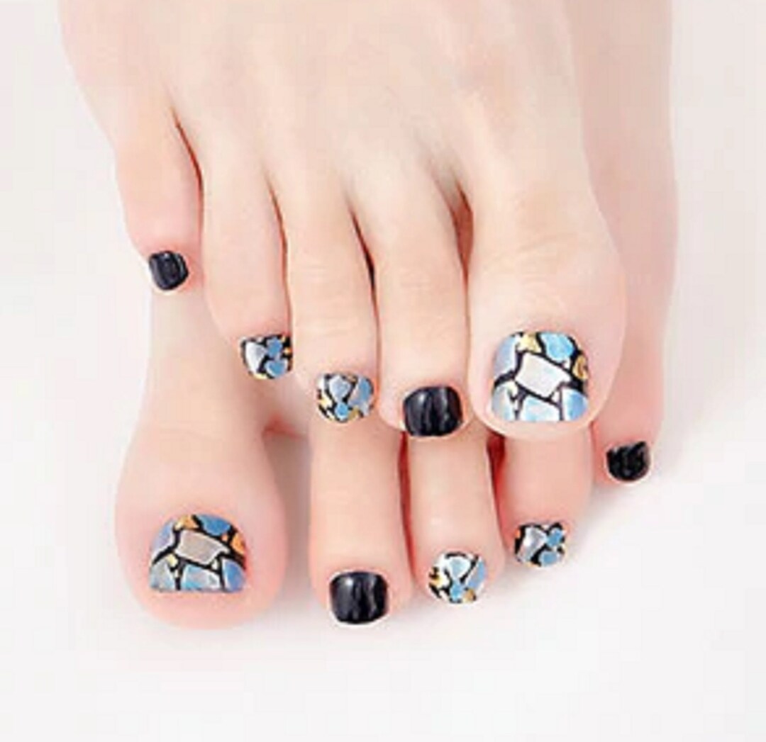 22pcs Black Gold Copper Jeweled Toe Nail Wraps ~ Toenail Self-adhesive ...