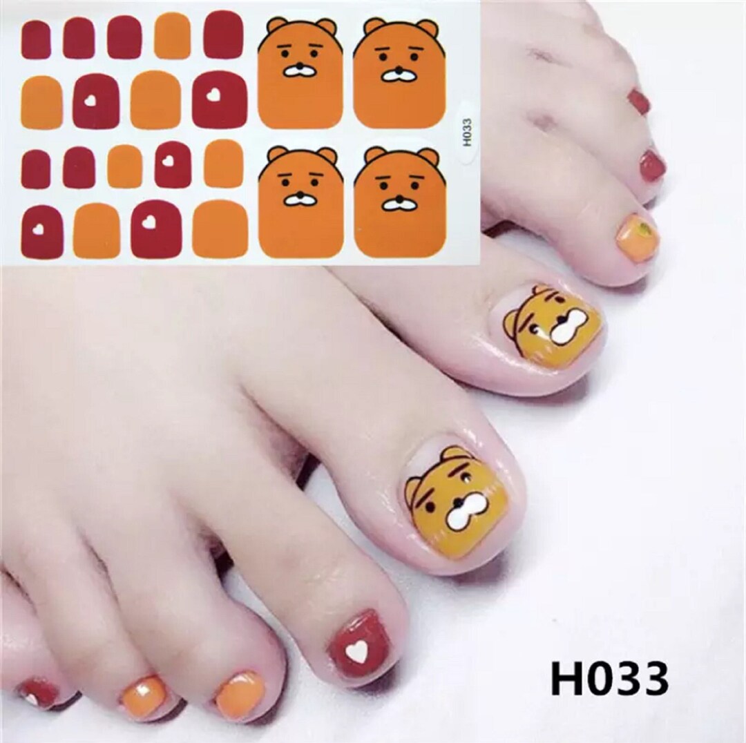 22pcs Rust Brown TEDDY BEAR + Hearts Toe Nail Wraps ~ Toenail Self ...
