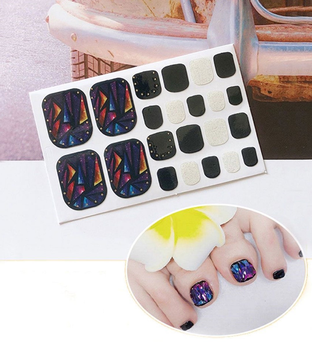 22pcs Stained Glass Window Design Glitter Toe Nail Wraps Toenail Self ...