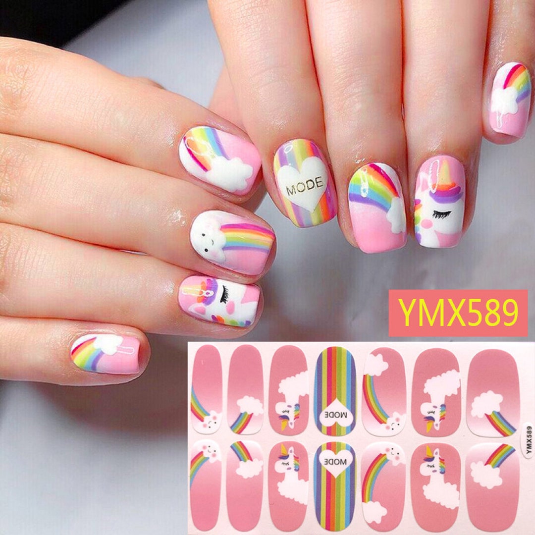 14pcs Pink UNICORN Clouds RAINBOW Lgbt Finger Nail Wraps ~ Self ...