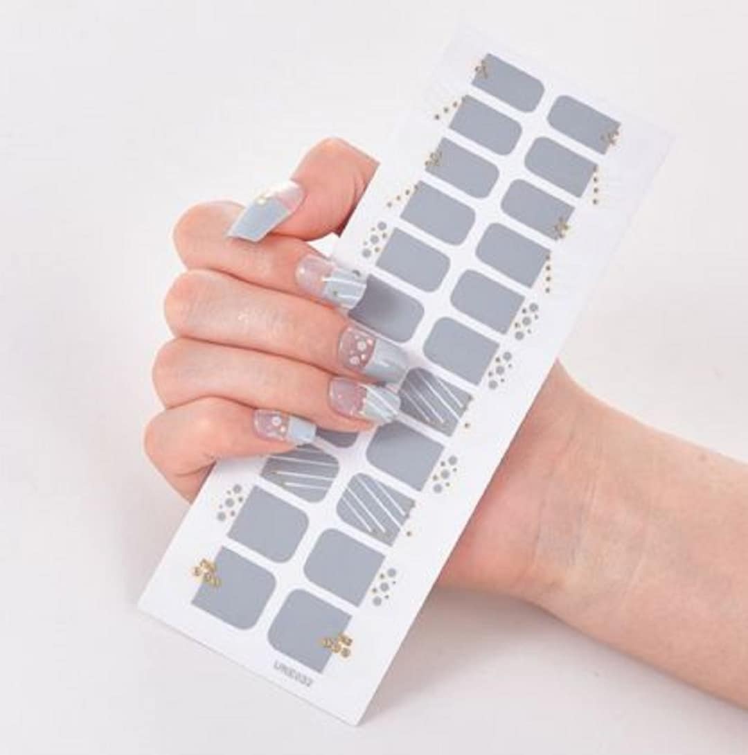 22pcs Gray FRENCH Manicure Finger Nail Wraps ~ Self-adhesive Express ...