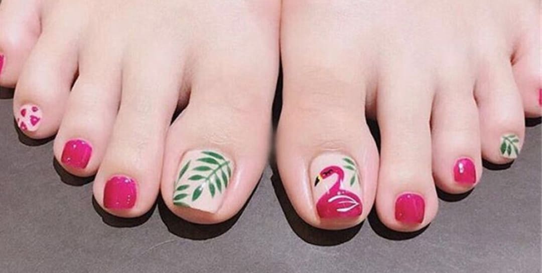 22pcs Pink FLAMINGO Fern Toe Nail Wraps ~ Toenail Self-adhesive Express ...