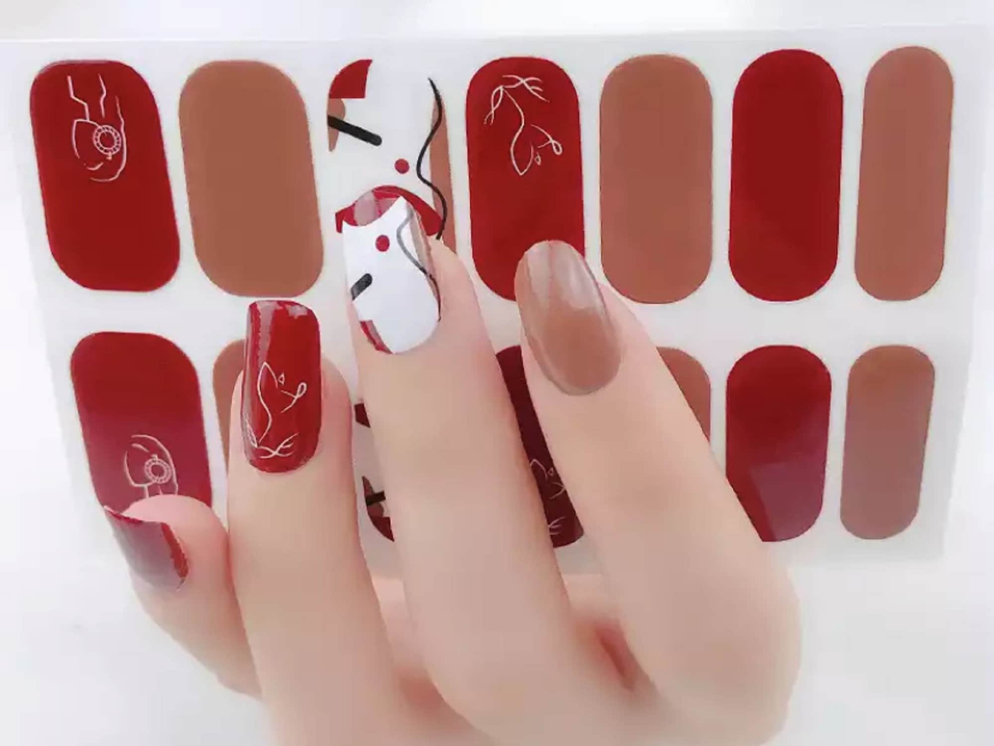 14pcs Wine and Rusty Brown Printed Finger Nail Wraps ~ Fall Self ...
