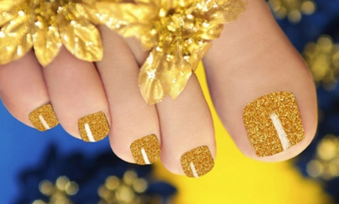 22pcs Gold GLITTER Toe Nail Wraps ~ Toenail Self-adhesive Express ...