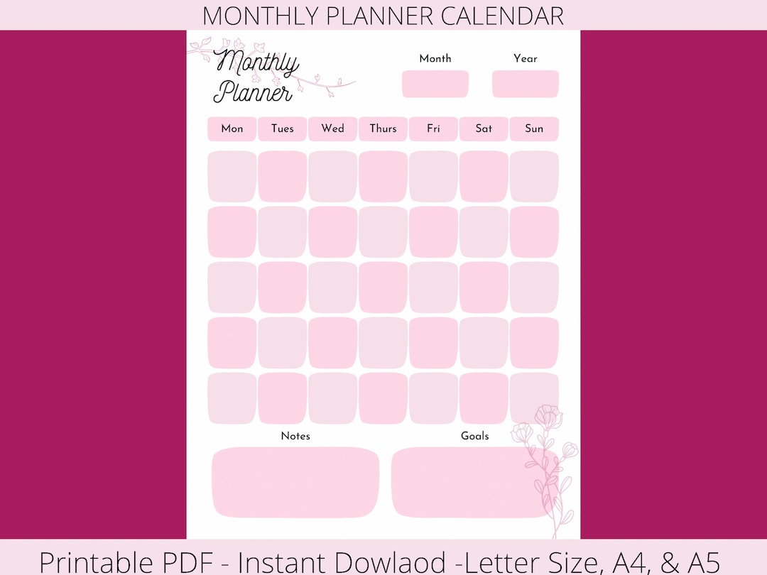 Monthly Planner Printable | Calendar Sheet for Efficient Organization ...