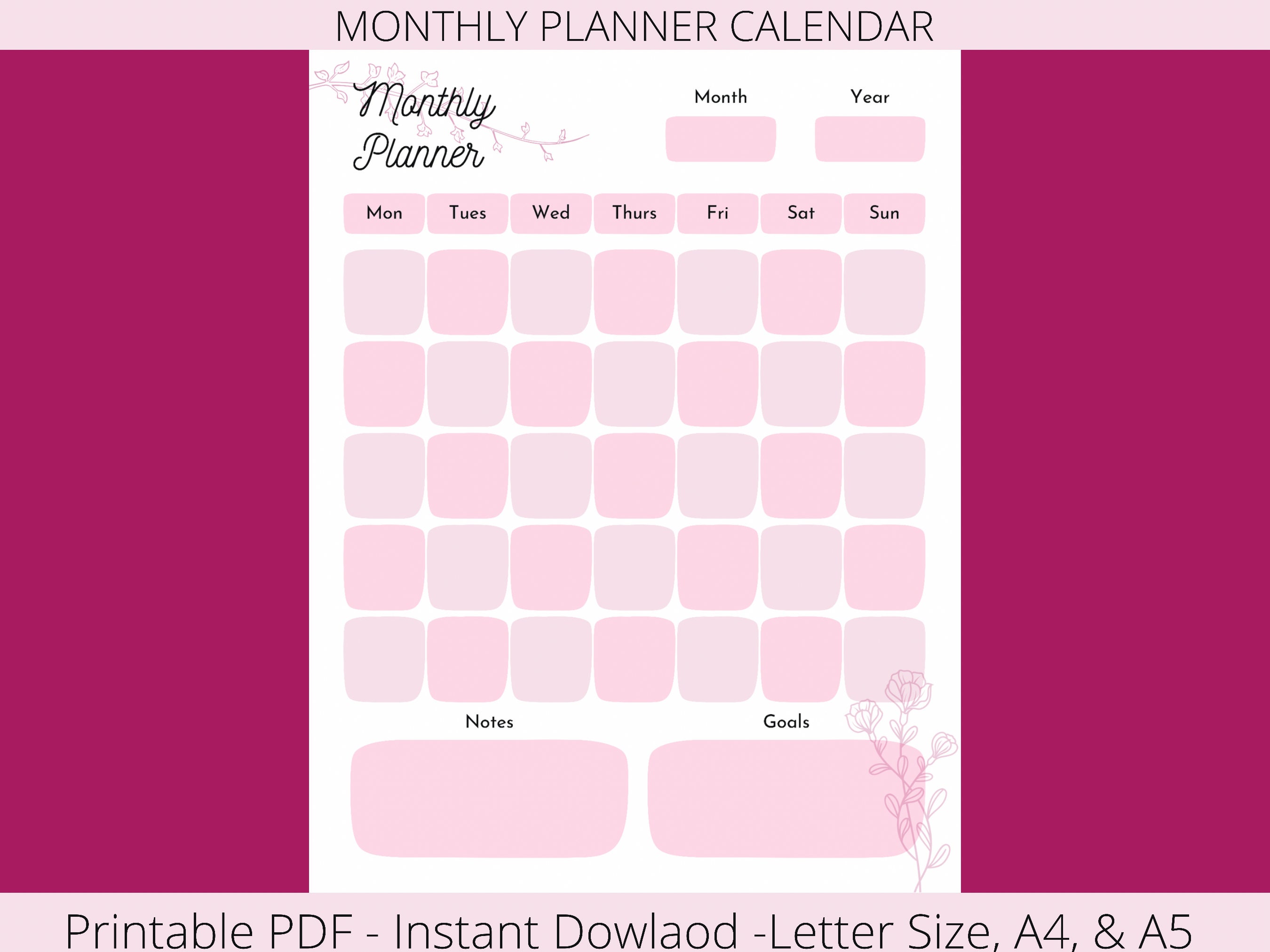 Monthly Planner Printable | Calendar Sheet for Efficient Organization ...