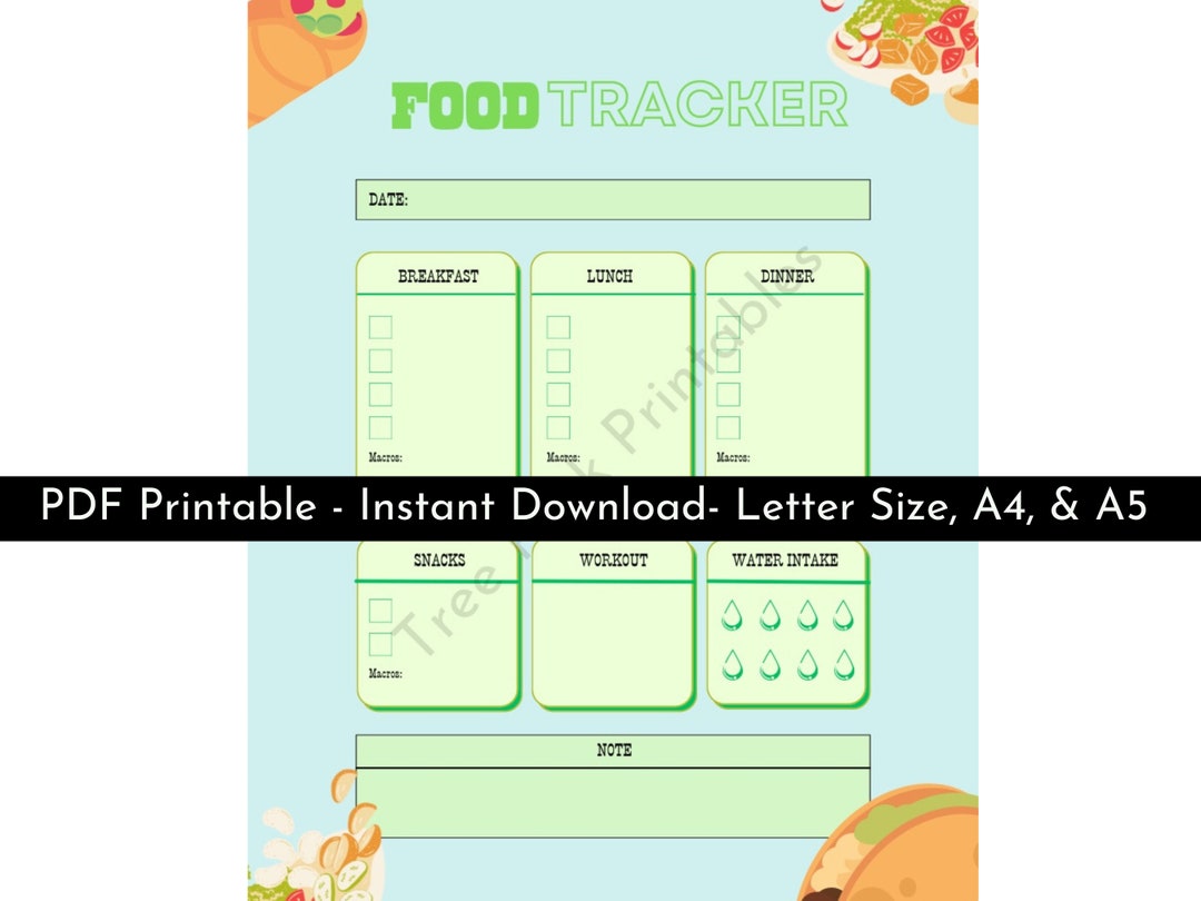 Food Tracker Printable Download, A5, A4, Letter Size, Macro Counting ...