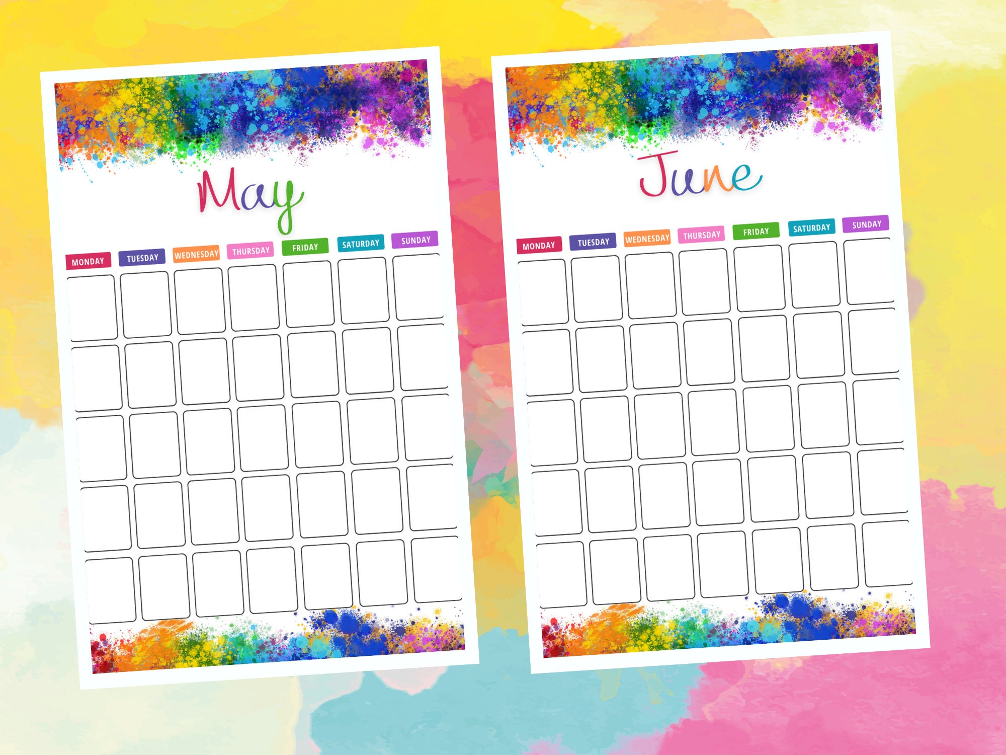 Paint Splatter Blank Monthly Calendar Printable - Etsy