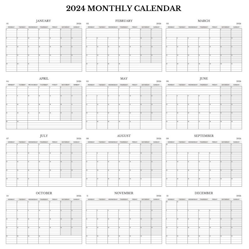 2024 Lined Monthly Calendar 2024 Monthly Calendar Printable Instant ... 2024 Lined Monthly Calendar 2024 Monthly Calendar Printable Instant ...