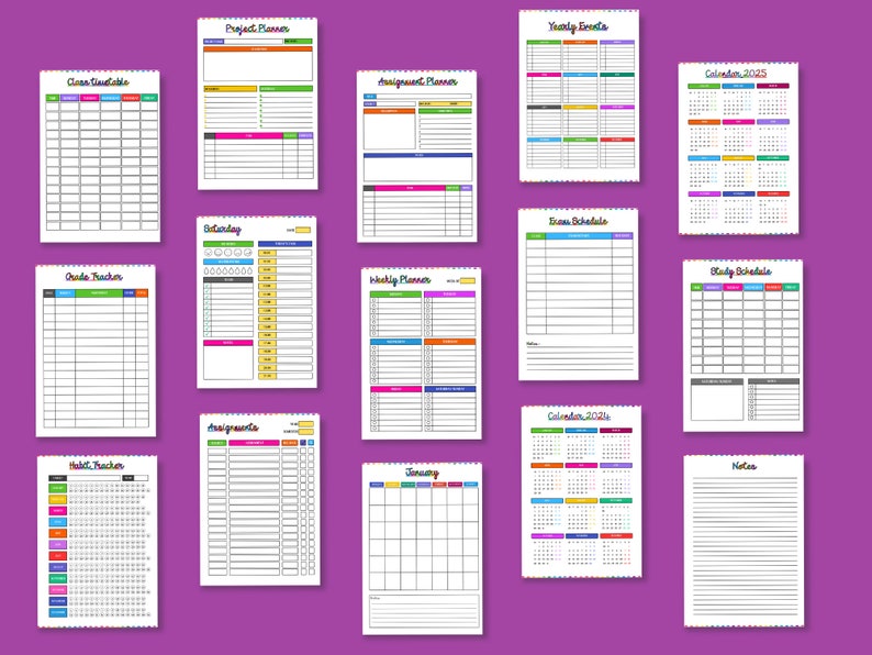 Colorful Printable Student Planner Bundle, Project Planner,assignment ...