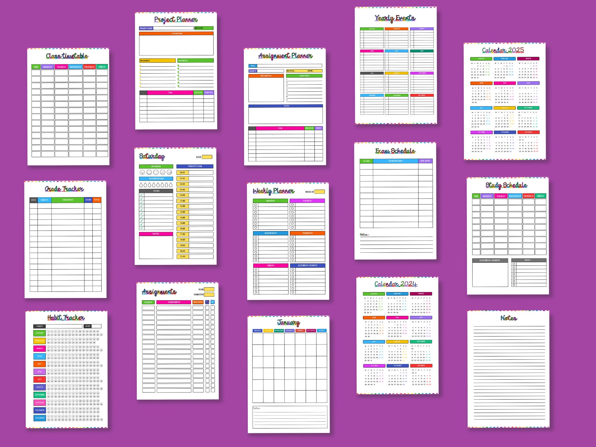 Colorful Printable Student Planner Bundle, Project Planner,assignment ...