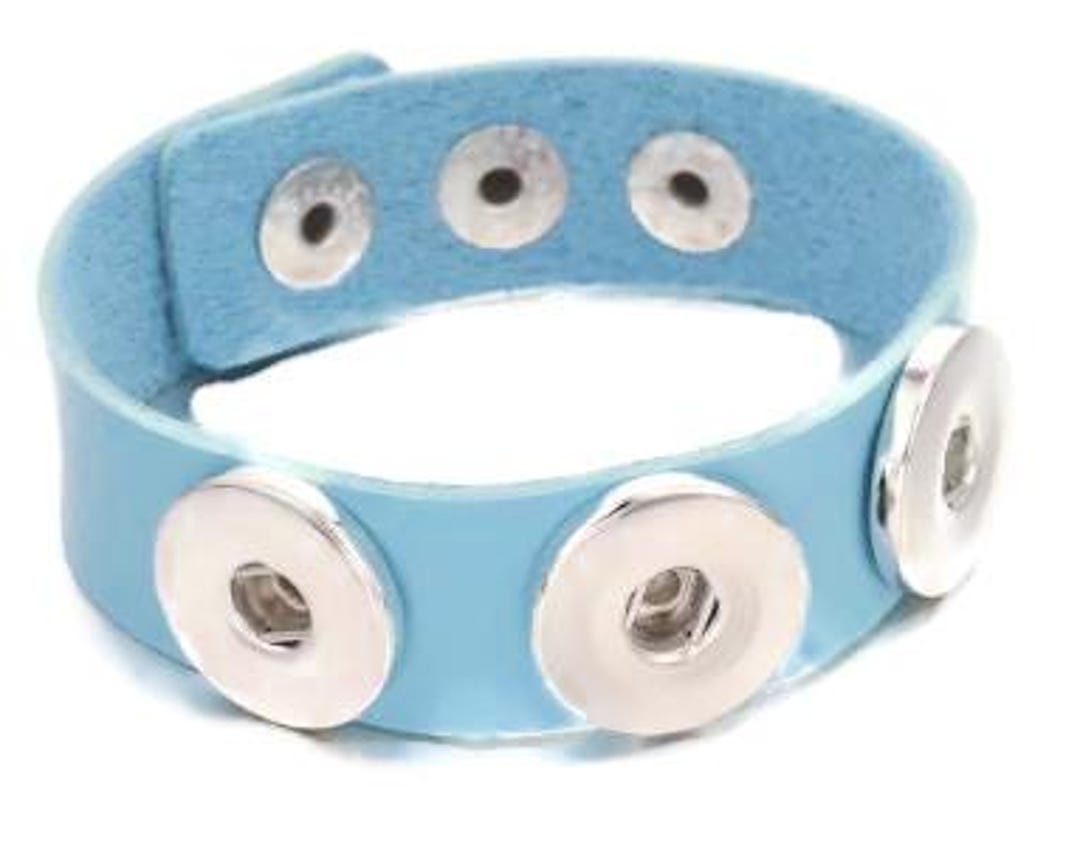 Blue Leather 3-snaps Band Design Bracelet With Spaces That Fit 18-20mm ...
