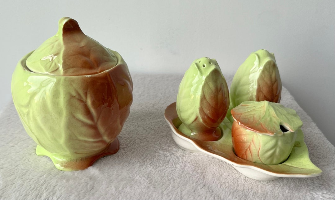 Royal Winton Grimwades Ceramic Cruet Set, Sugar Bowl, Cabbage Leaf ...