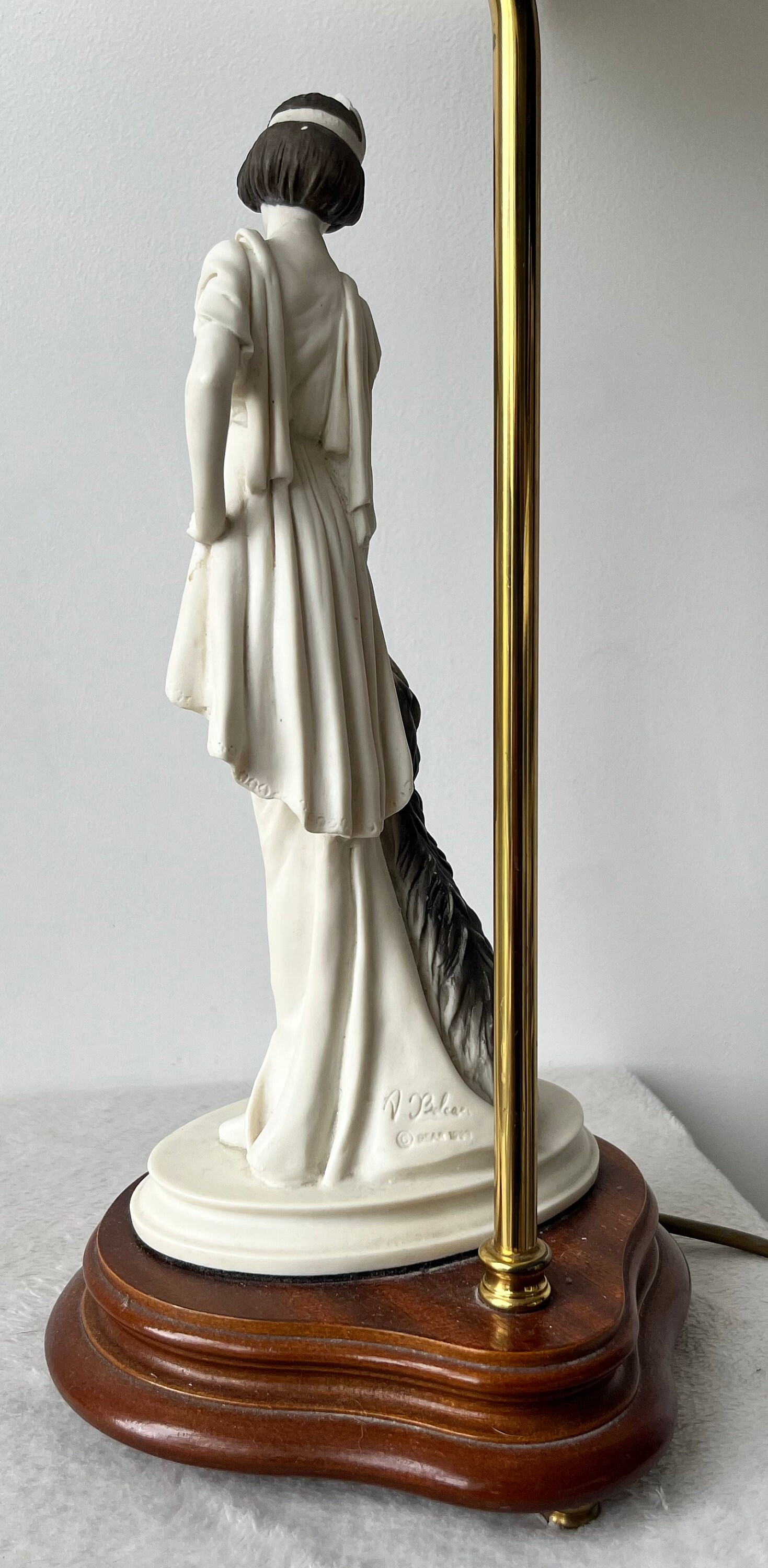 A. Belcari Lady W Old English Sheepdog Table Lamp, Handpainted, Stamped ...