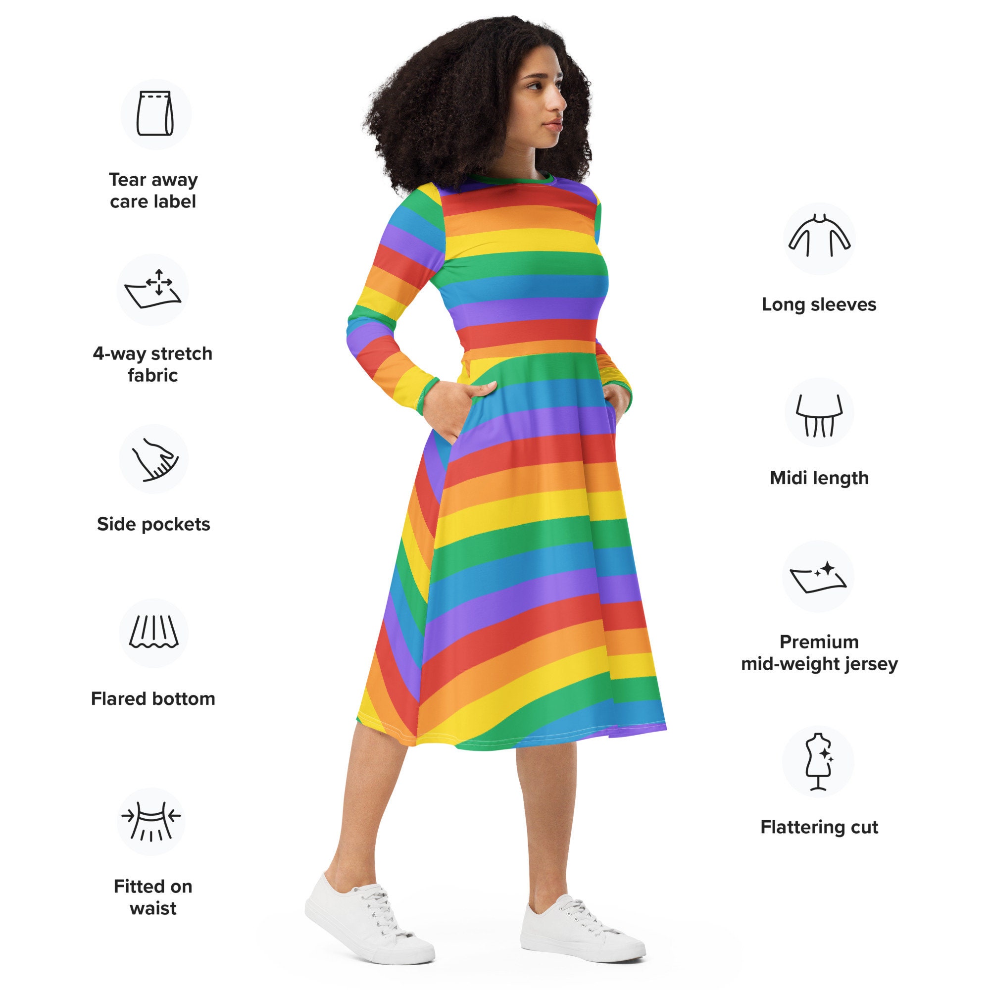 Pride Long Sleeve Midi Dress LGBQT Dress Rainbow Pride Midi Dress ...