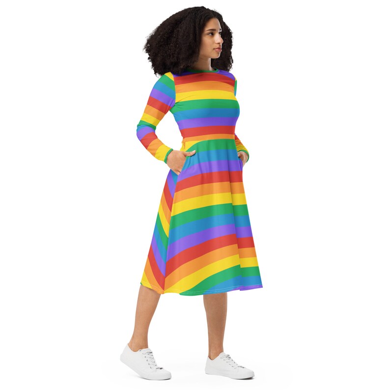 Pride Long Sleeve Midi Dress LGBQT Dress Rainbow Pride Midi Dress ...