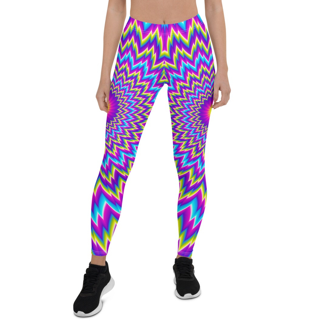 Purple Psychedelic Leggings, Colorful Leggings Pattern Leggings Black ...