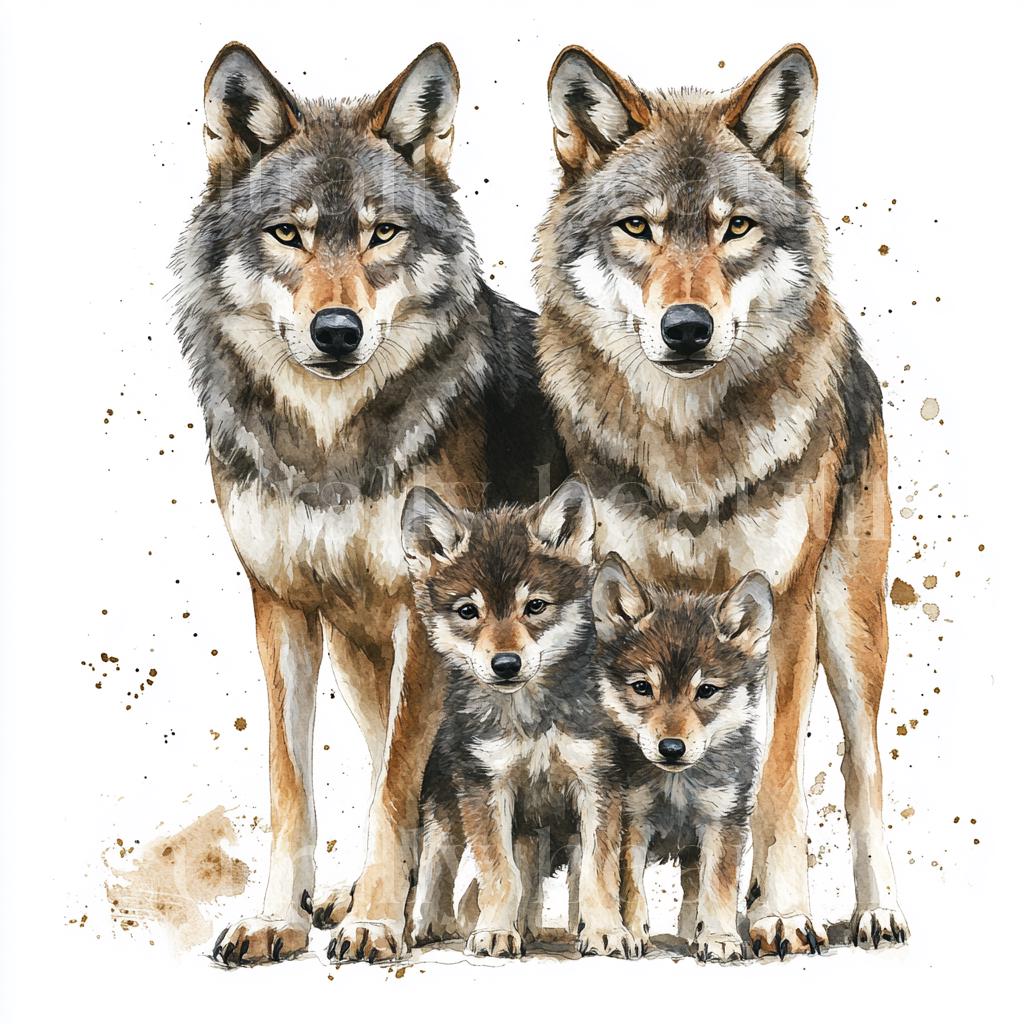 10 X Family of Wolves Clipart - High Quality JPG Bundle - Baby Wolf ...