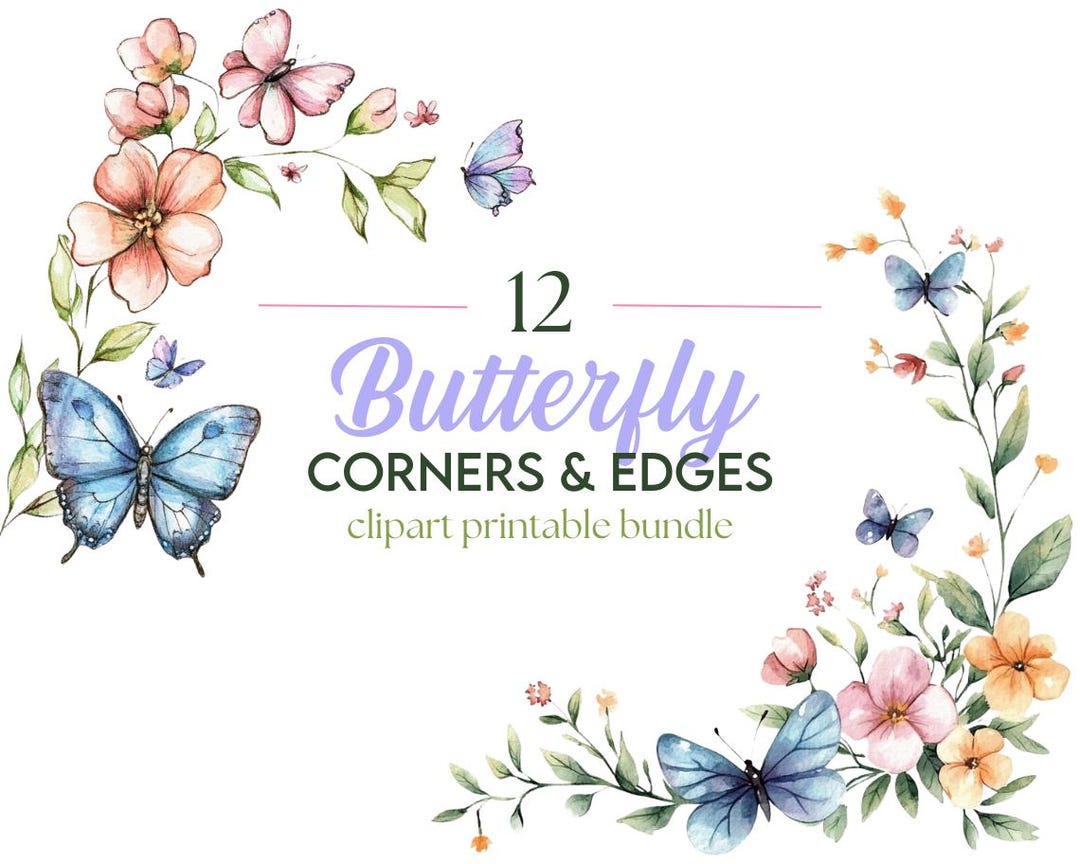 12 X Pretty Butterfly Corners & Edges Downloadable Clipart ...