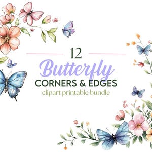 12 X Pretty Butterfly Corners & Edges Downloadable Clipart ...