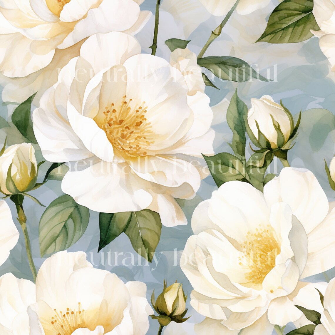 15 X Seamless Digital Paper Patterns - English Roses Watercolour Flower ...